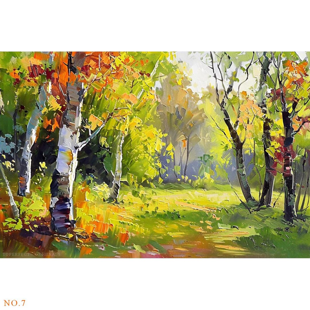 7 Original Trees Paintings on Canvas, Landscape Art, Summer Forest Home ...