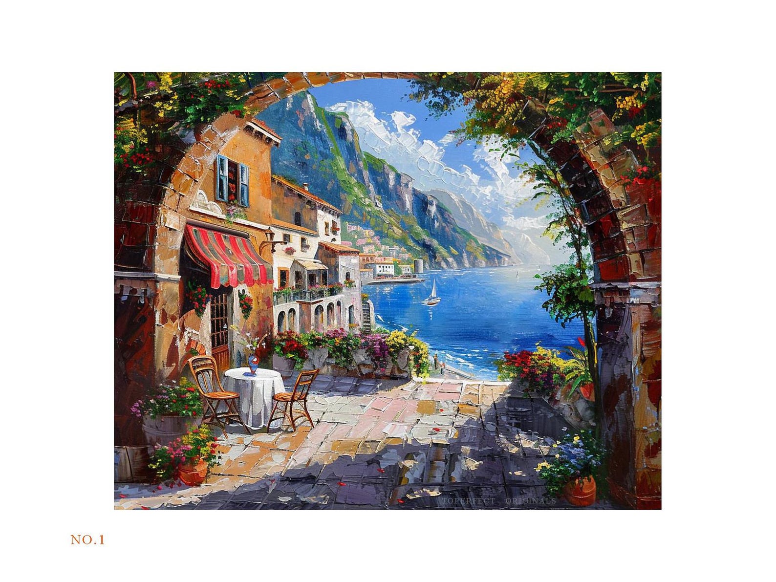 5 Hand Painted Original Works Aegean Sea, Scenery Wall Art, Cafe Decor ...