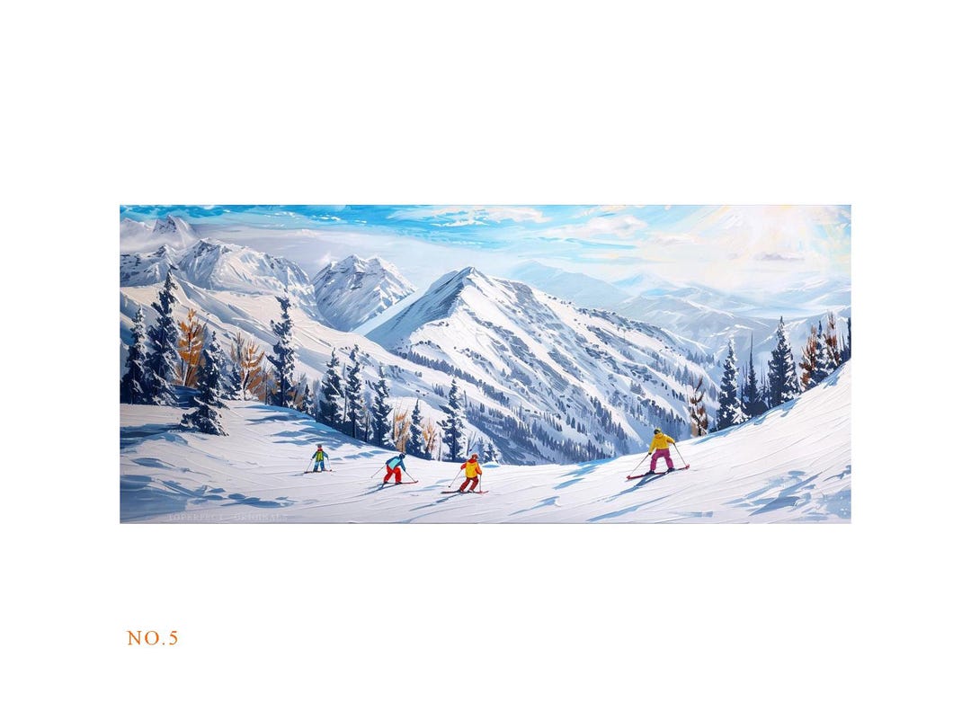5 Hand Painted Inspiring Office Decor, Original Ski Team Canvas Art ...