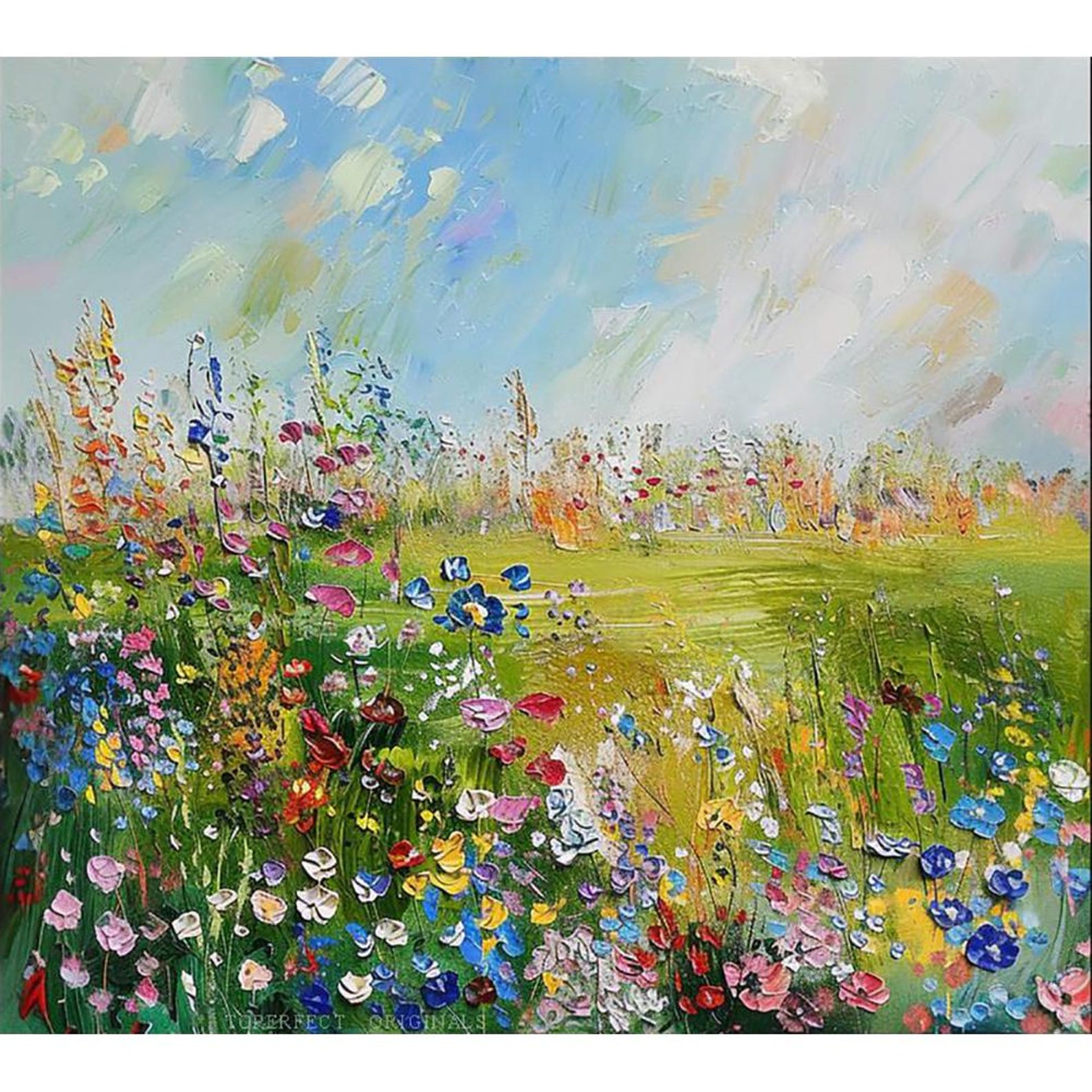 4 Hand Painted Original Art Flowers in Wind, Windflowers Wall Decor ...