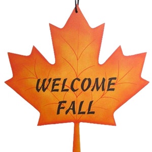 Welcome Fall Maple Leaf Cutout Wall Art, Handpainted Wood Sign, Wreath ...