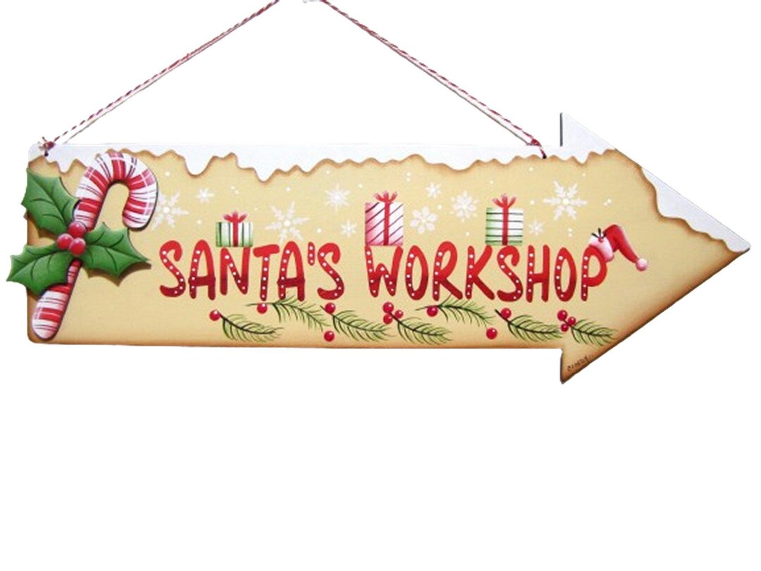 Handpainted Santa's Workshop Arrow Sign, Christmas Decor - Etsy
