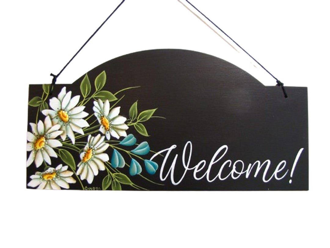 Daisy Welcome Sign, Handpainted Wood, Hand Painted Primitive Home Decor ...