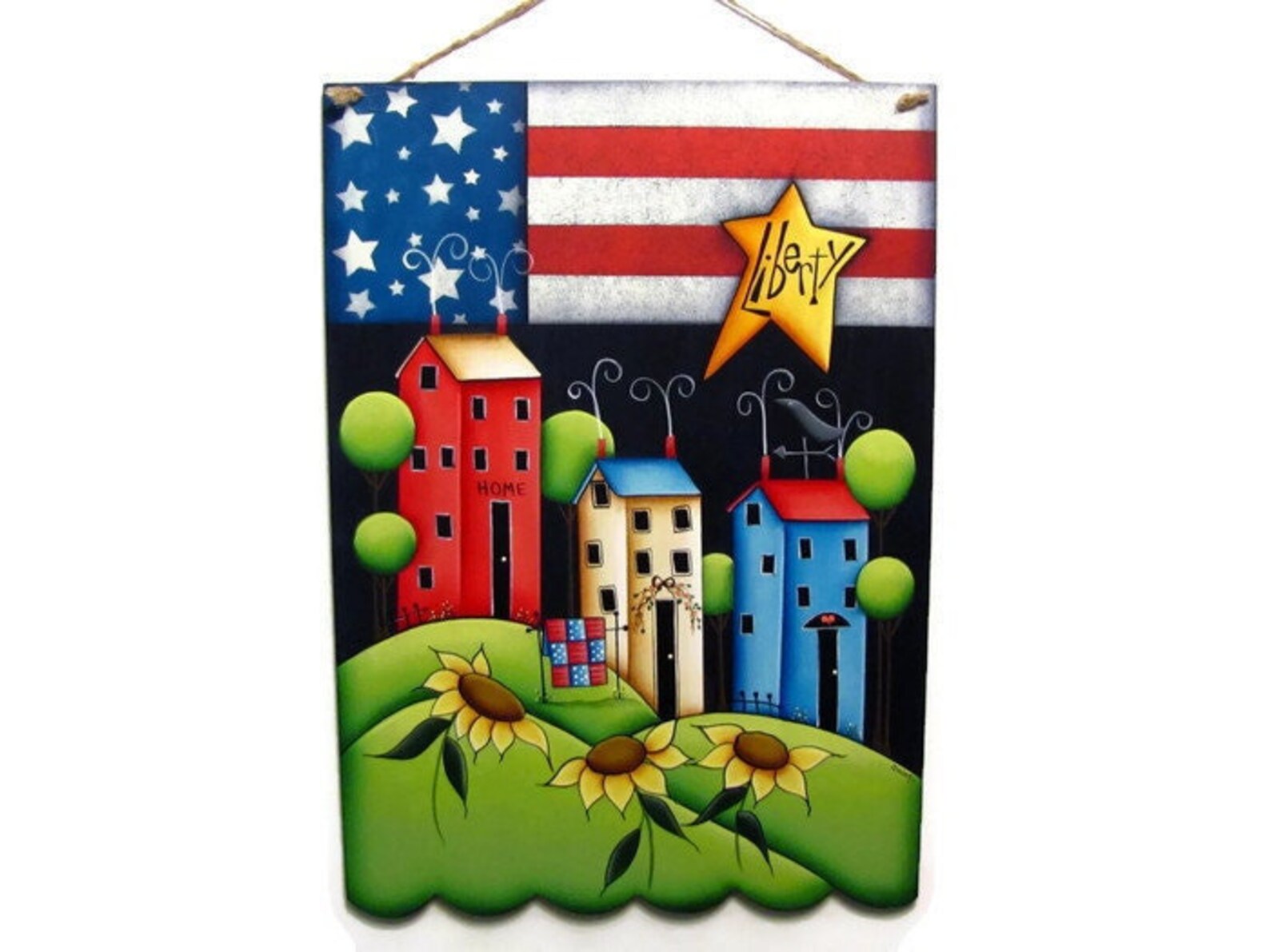 Americana Sign With Scalloped Bottom, Handpainted Wood Sign, Hand ...