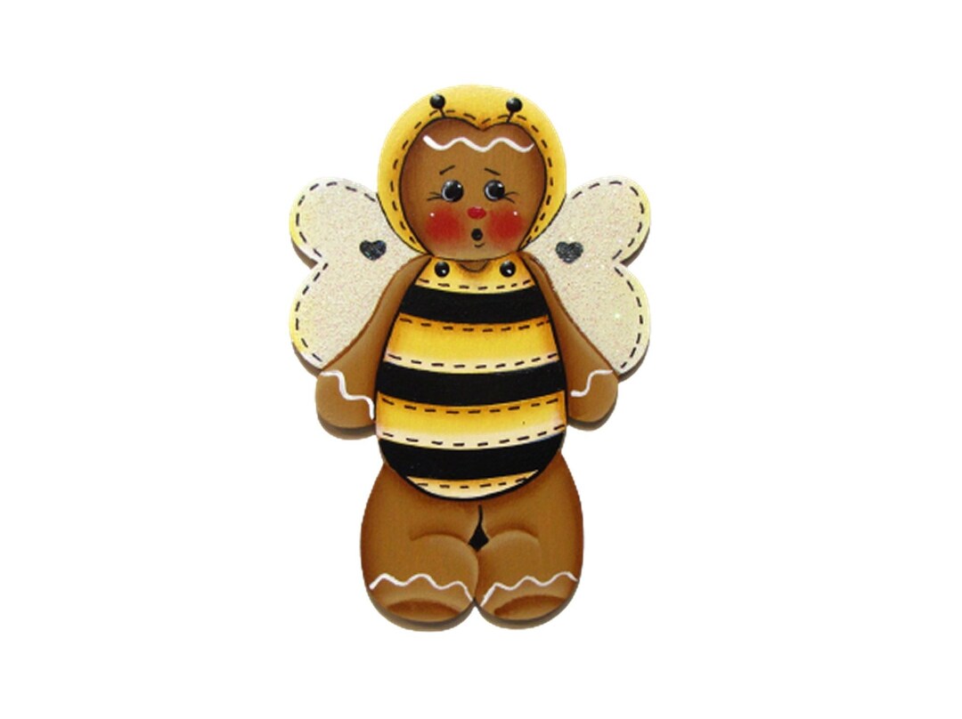Ginger Bee Ornament, Tag or Fridge Magnet, Handpainted Wood Gingerbread ...