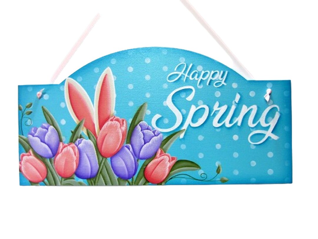 Happy Spring Tulips Sign, Handpainted Wood Wall Art, Hand Painted ...
