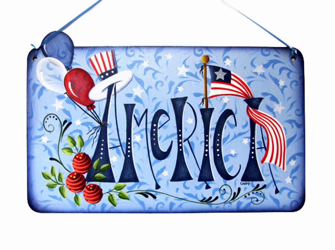 America Sign With Flag Handpainted Wood Plaque Hand Painted - Etsy
