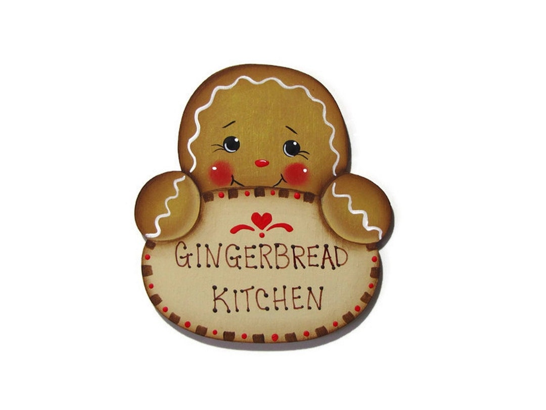 Gingerbread Kitchen Fridge Magnet, Ornament or Tag, Handpainted Wood ...