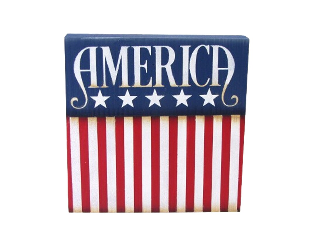 Hand-painted America Block: Patriotic Tiered Tray Decor or Shelf Sitter ...