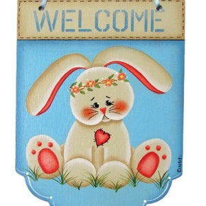 Bunny Welcome Sign, Handpainted Welcome Banner, Hand Painted Home Decor ...