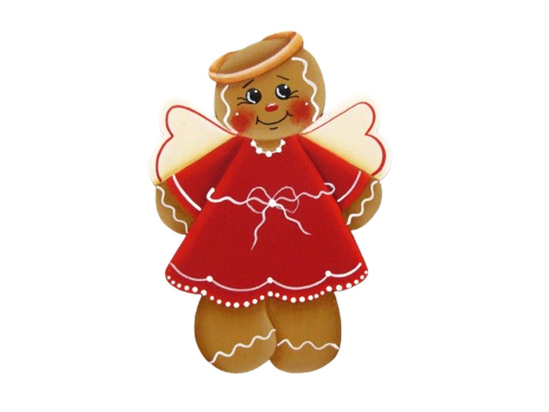 Handpainted Wood Gingerbread Angel, Red Dress, Magnet, Ornament, or Tag ...