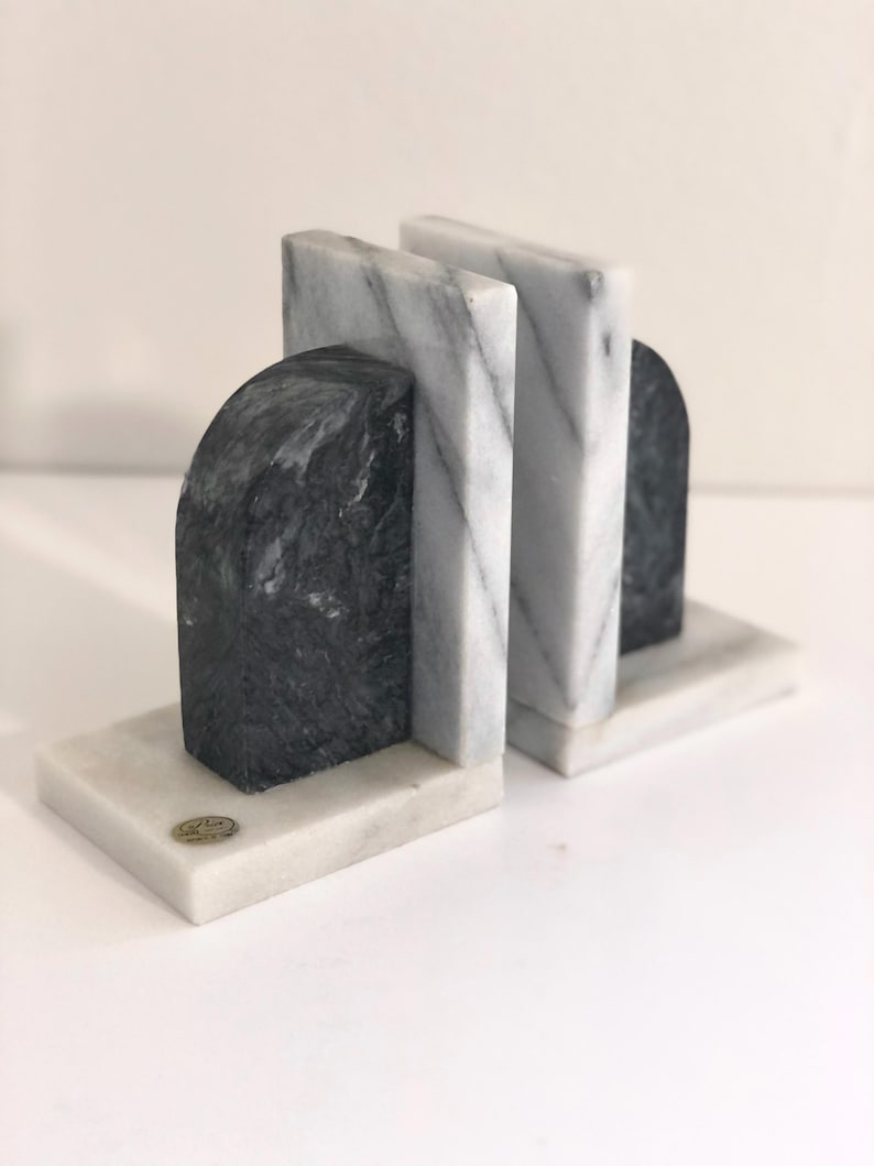Mid Century Geometric Arched Marble Bookends, Vintage MCM Stone ...