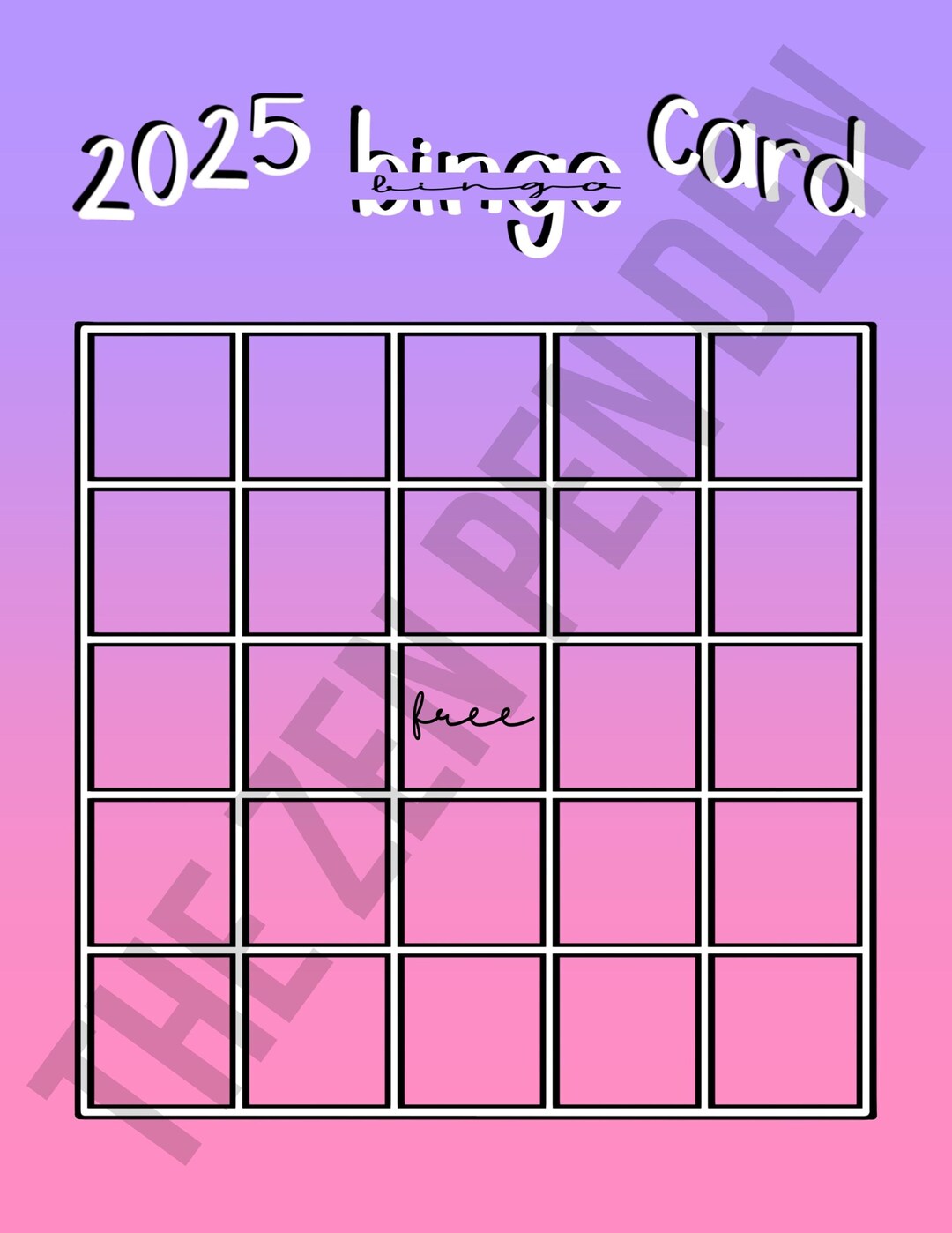 Purple And Pink Gradient 2025 Bingo Card Vision Board Etsy