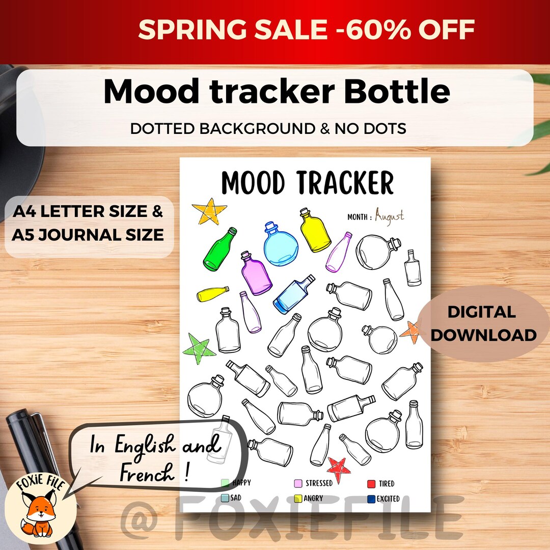 Mood Tracker "bottle" - PRINTABLE Journal Page - Planner & Evaluator - Monthly Mood Tracker ...