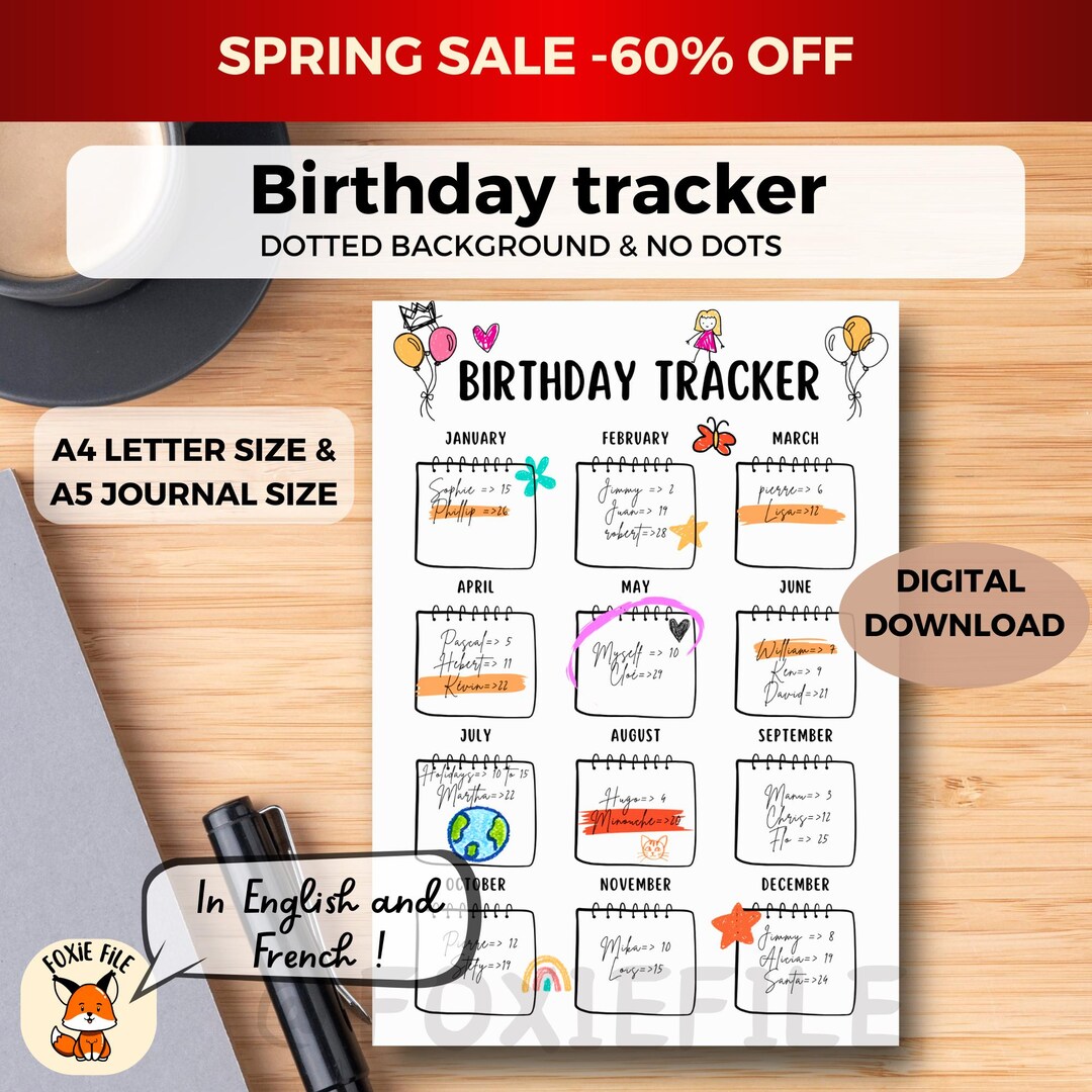 Birthday Tracker - PRINTABLE Journal Page - Planner & Evaluator ...
