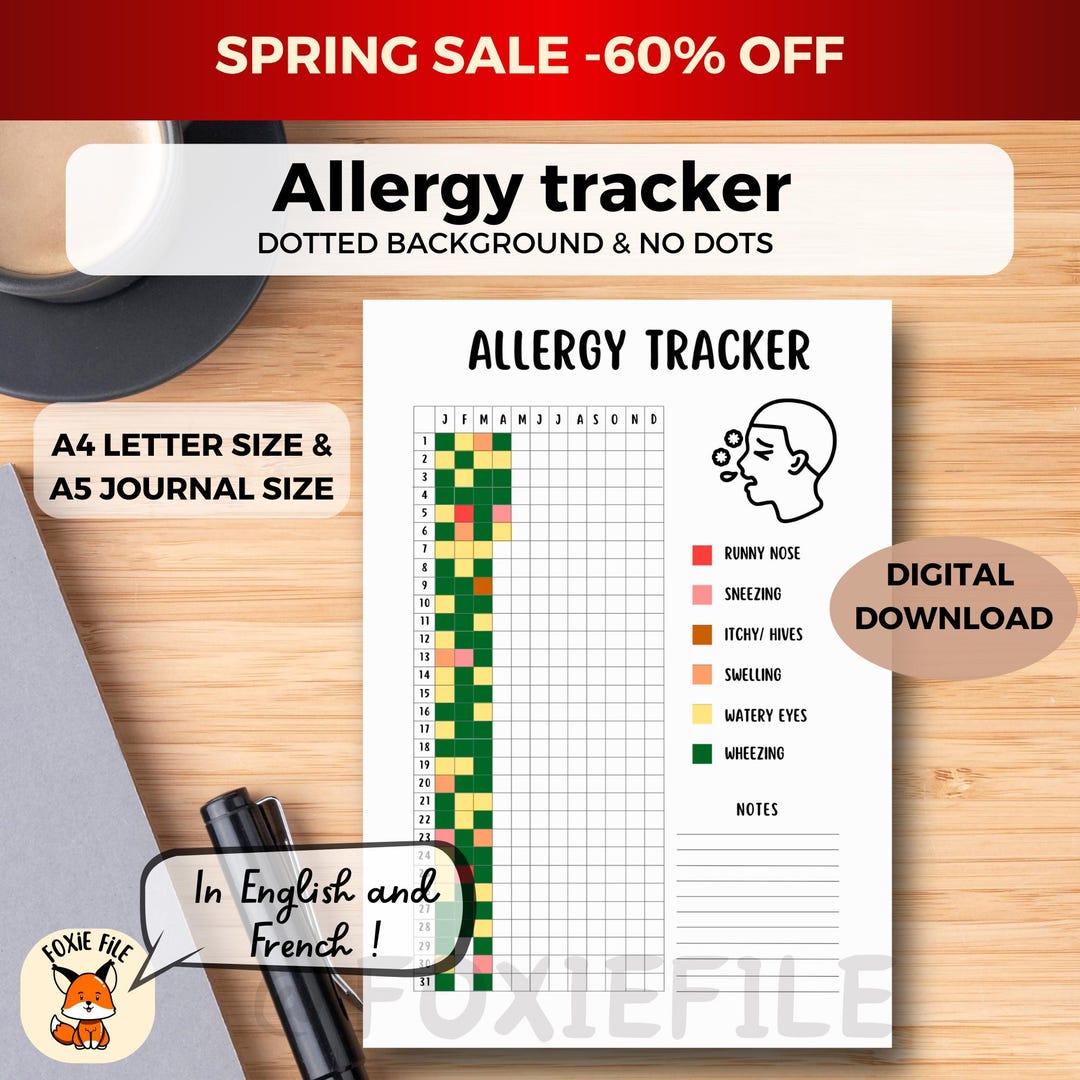 Allergy Tracker - PRINTABLE Journal Page - Planner & Evaluator - Year ...