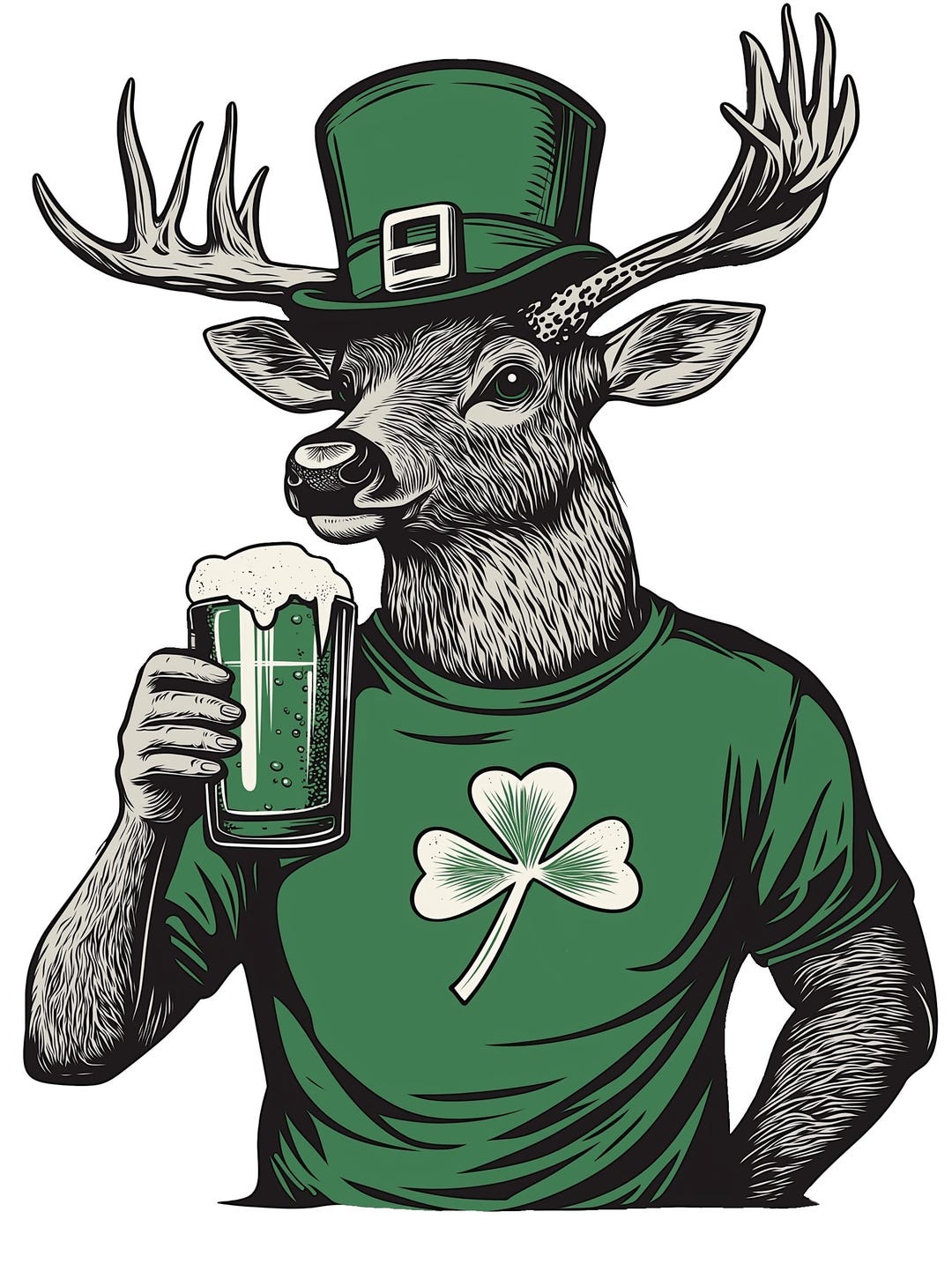 St. Patrick’s Day Irish Buck Deer Clipart With Green Beer, High ...
