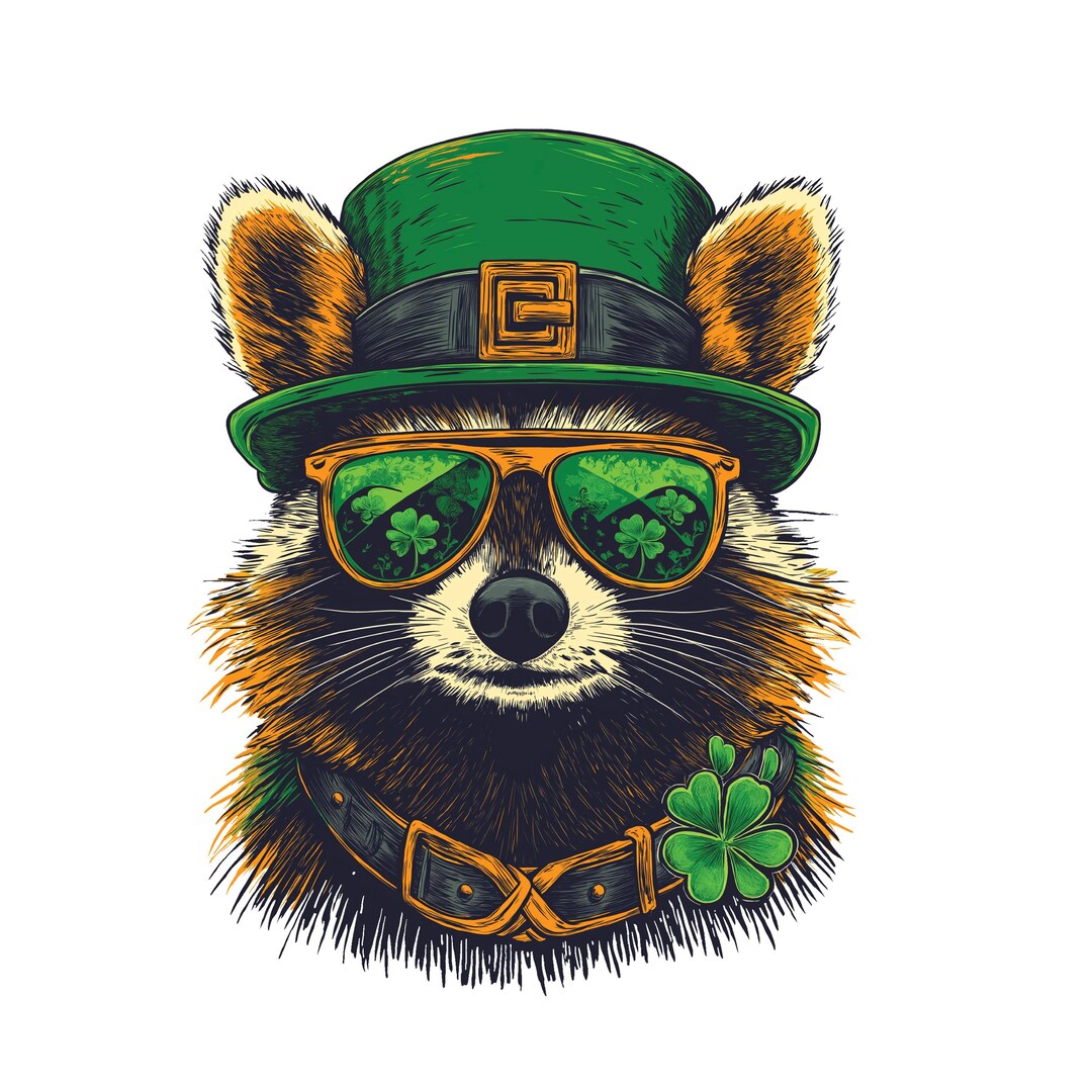 St. Patrick’s Day Clipart, Raccoon and Leprechaun Hat, Shamrock ...