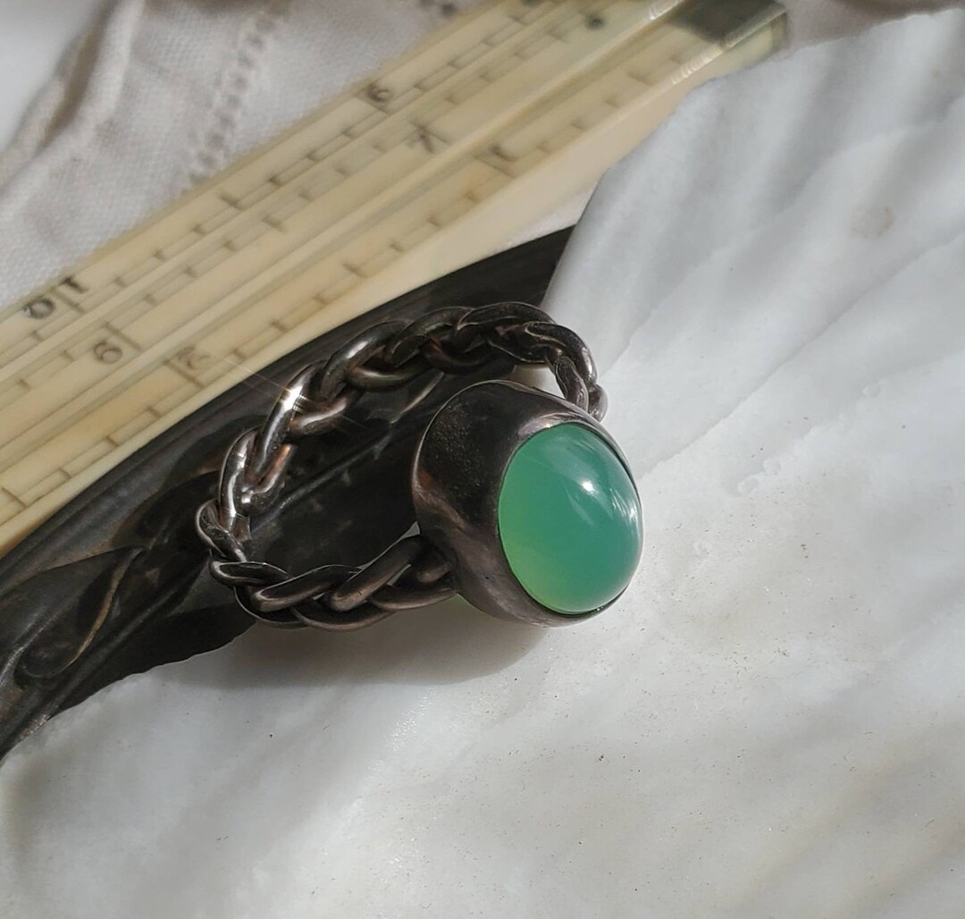 Vintage Sterling Braid Ring With Chrysoprase Cabochon - Etsy