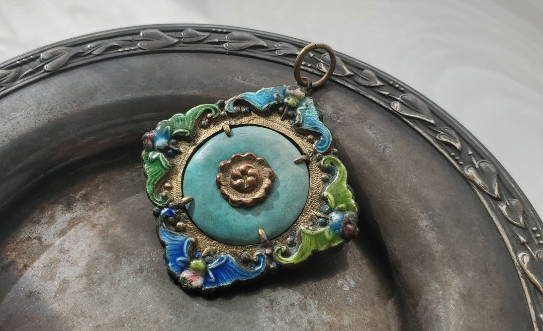 Silver Metal Large Asian Pendant With Enameled Bats - Etsy