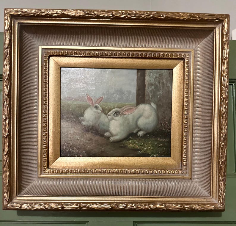 Bunny Oil Painting| Oil Painting Spring Decor Vintage Signed Oil ...
