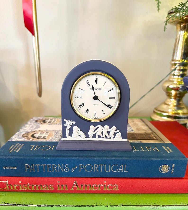 Navy Wedgwood Jasperware Mantle Clock Grandmillennial Vintage Antique ...