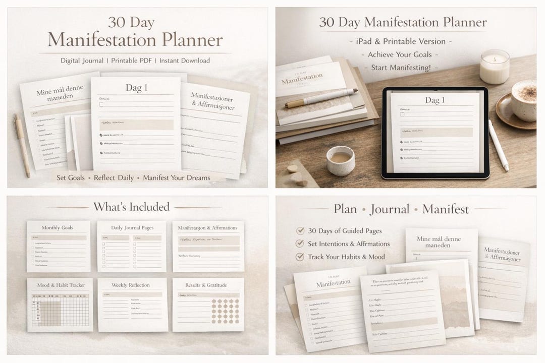 30 Day Manifestation Planner | Digital Journal | Printable Goal Planner ...