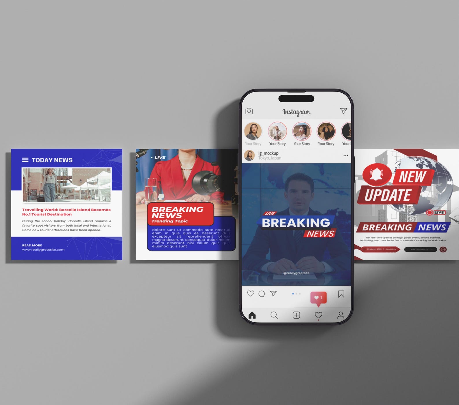 News Instagram Template, Social Media Post, Red & Blue Canva Graphics ...