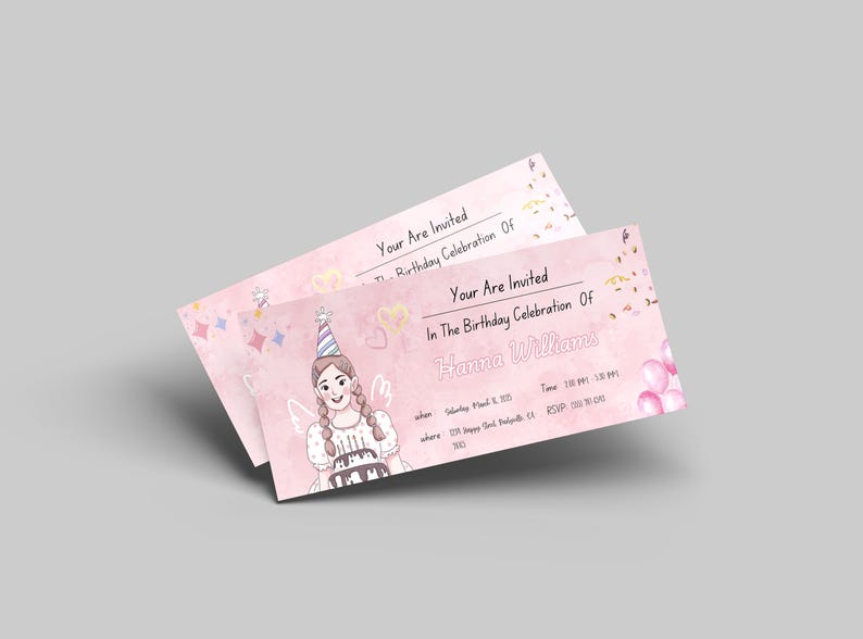 Editable Barbie Birthday Card, Pink Princess Theme, Editable Canva ...