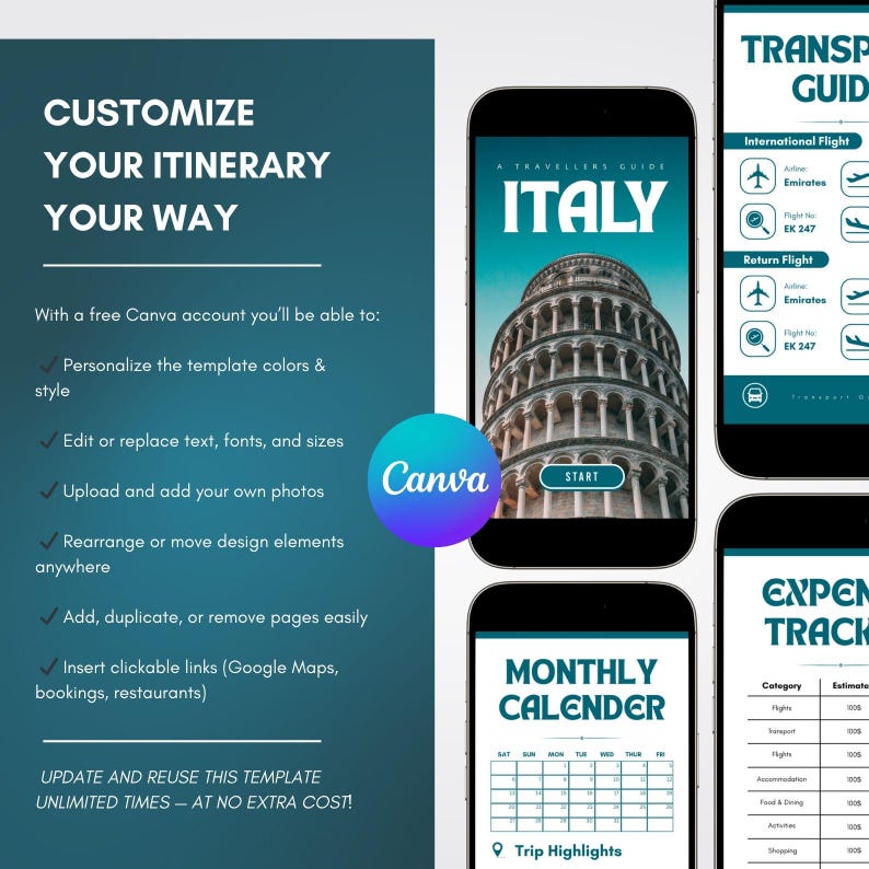 Interactive Digital Travel Itinerary Template: Mobile Travel Planner ...