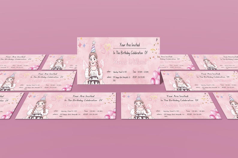 Editable Barbie Birthday Card, Pink Princess Theme, Editable Canva ...