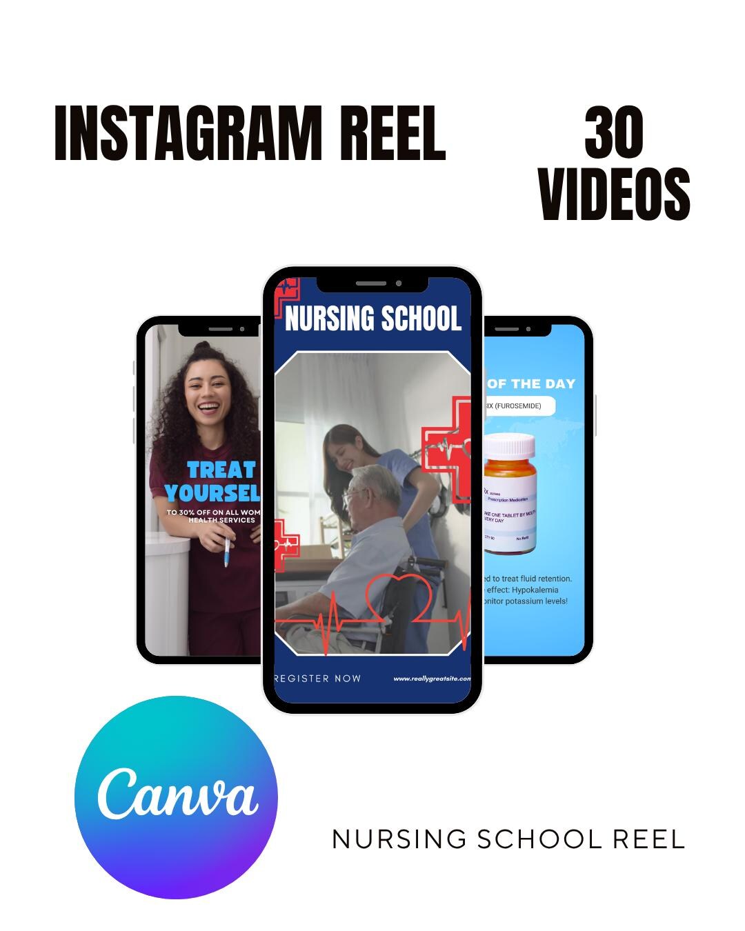 Nursing School Instagram Reels, Medical Reels, 30 Canva Video Templates ...