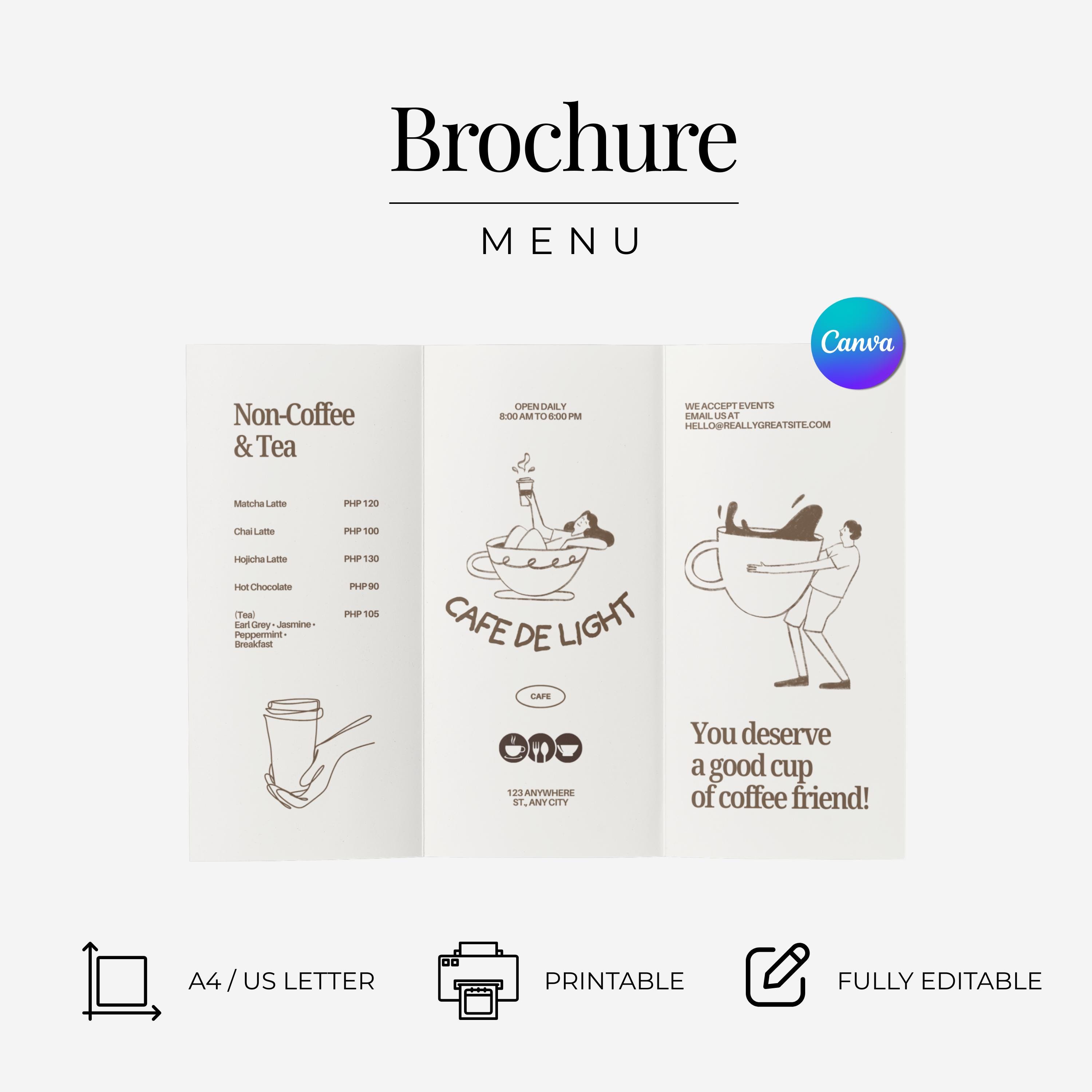 Cafe Trifold Menu Flyer Template: Editable Coffee Shop Brochure (canva ...