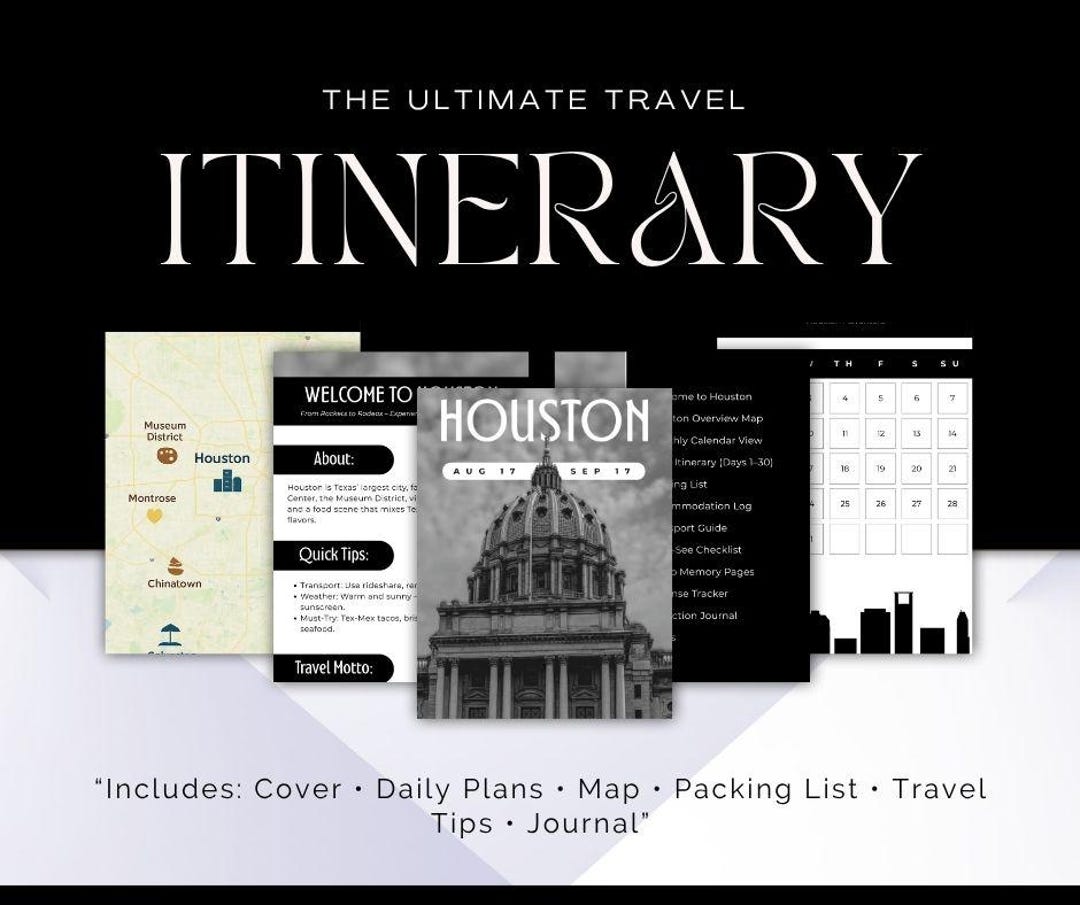Houston Travel Itinerary Template, Editable Digital Vacation Planner ...
