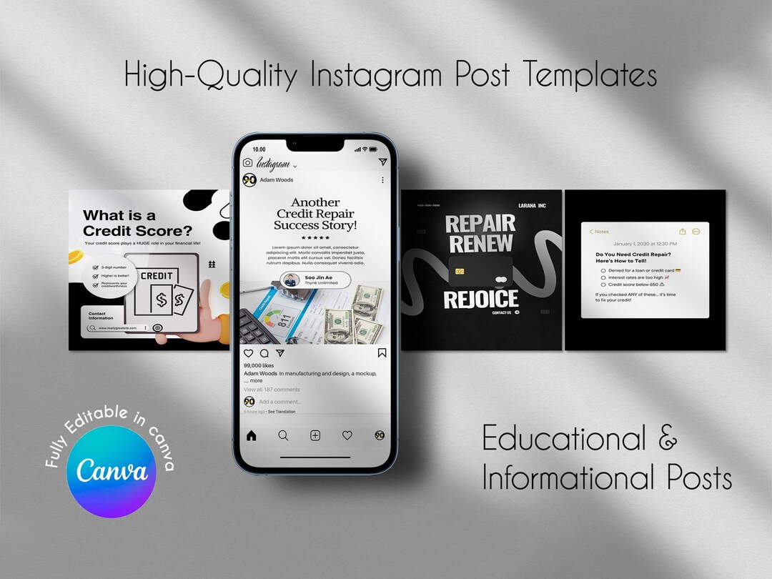 80 Credit Repair Instagram Post Templates: Finance Marketing (canva ...