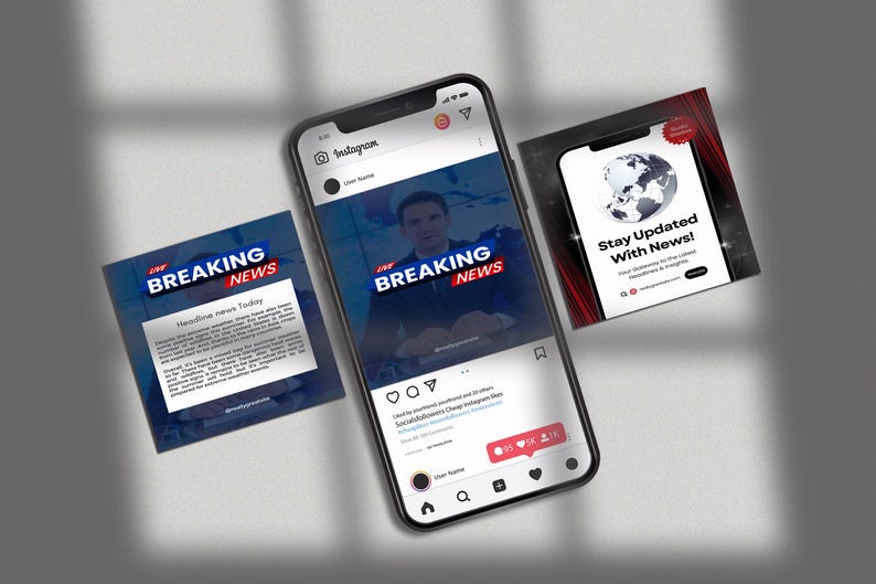 News Instagram Template, Social Media Post, Red & Blue Canva Graphics ...