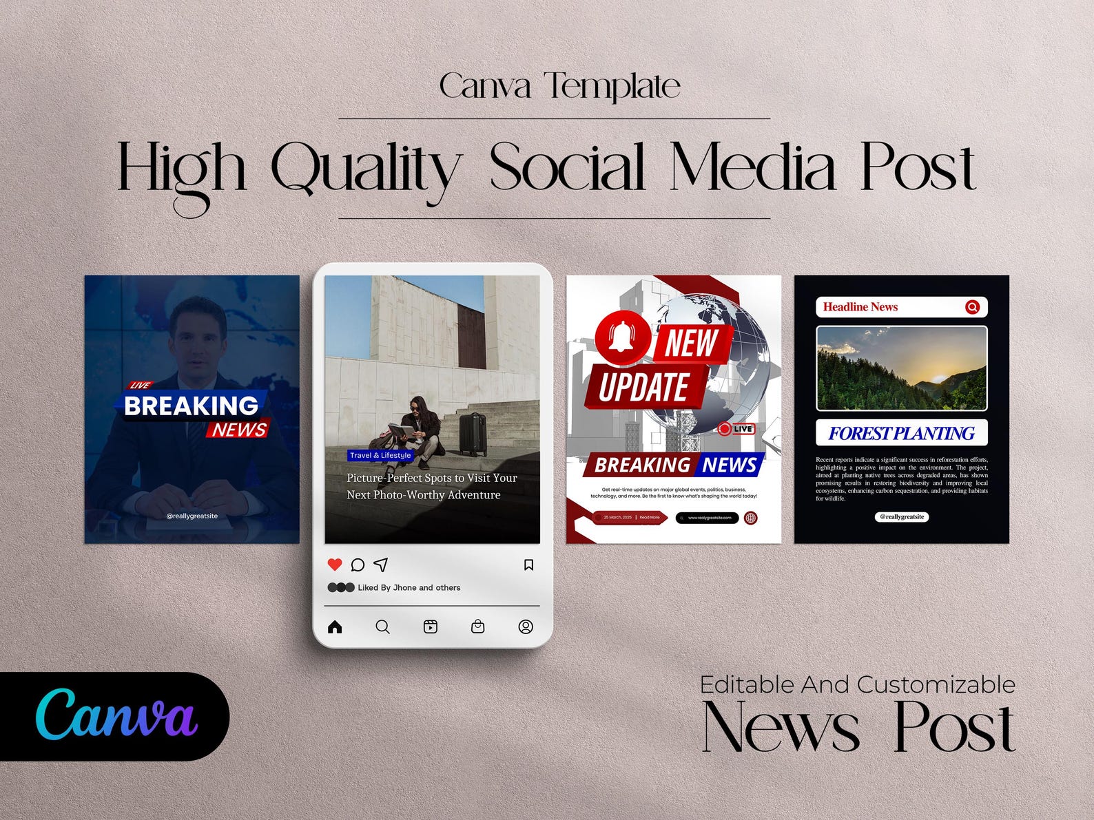 News Instagram Template, Social Media Post, Red & Blue Canva Graphics ...