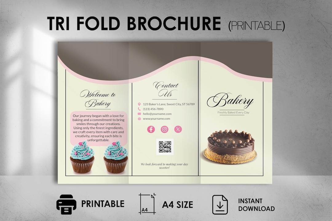 Printable Bakery Brochure | Custom Cake Shop Menu | DIY Bakery Flyer ...