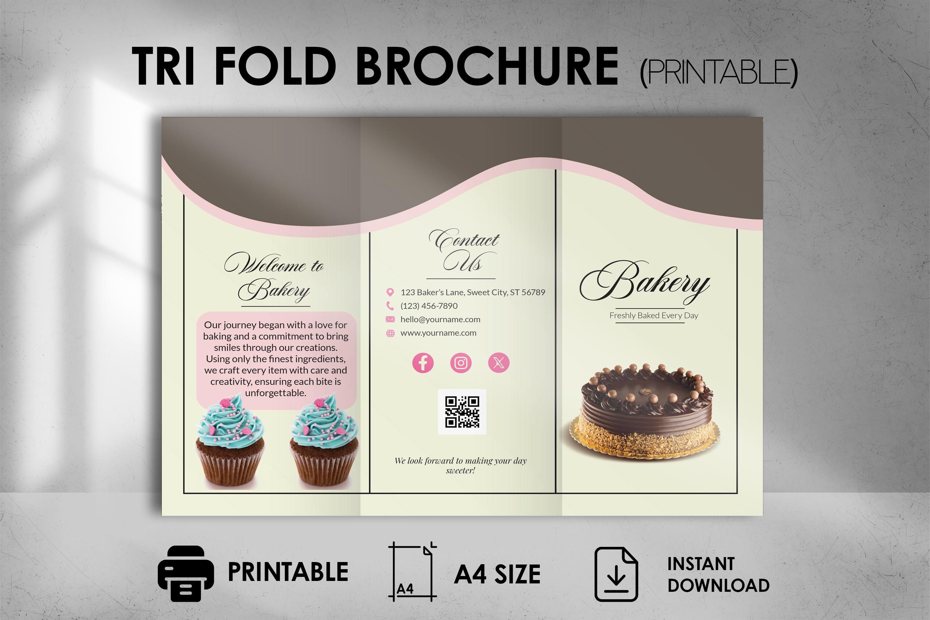 Printable Bakery Brochure | Custom Cake Shop Menu | DIY Bakery Flyer ...