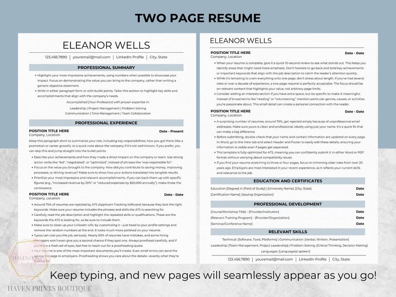 ATS Friendly Resume Template for Google Docs, Word, and Canva ...