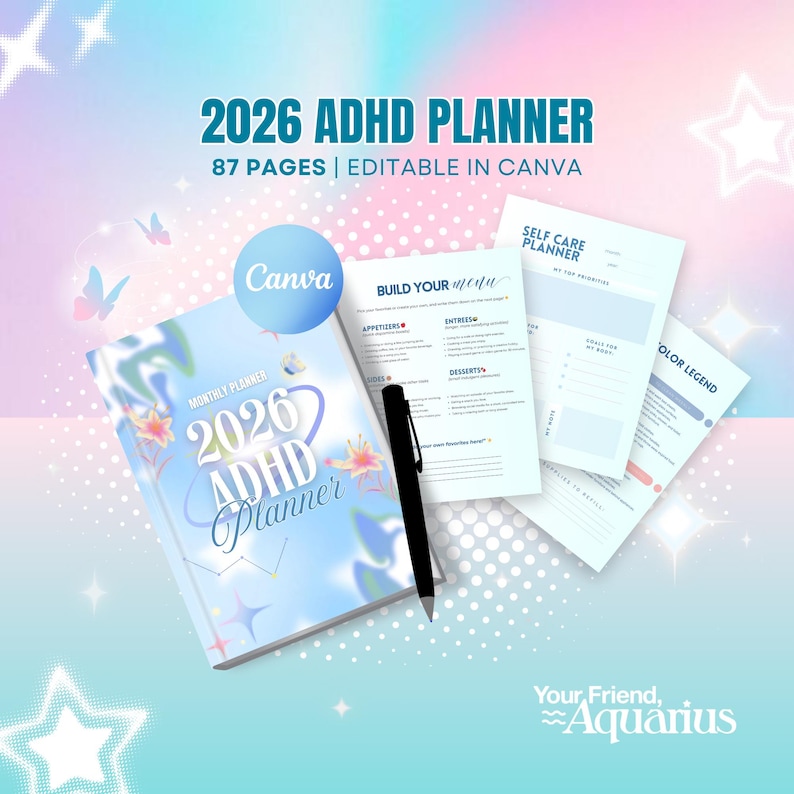 2026 ADHD Digital Planner | Editable Canva Template | Monthly Weekly ...