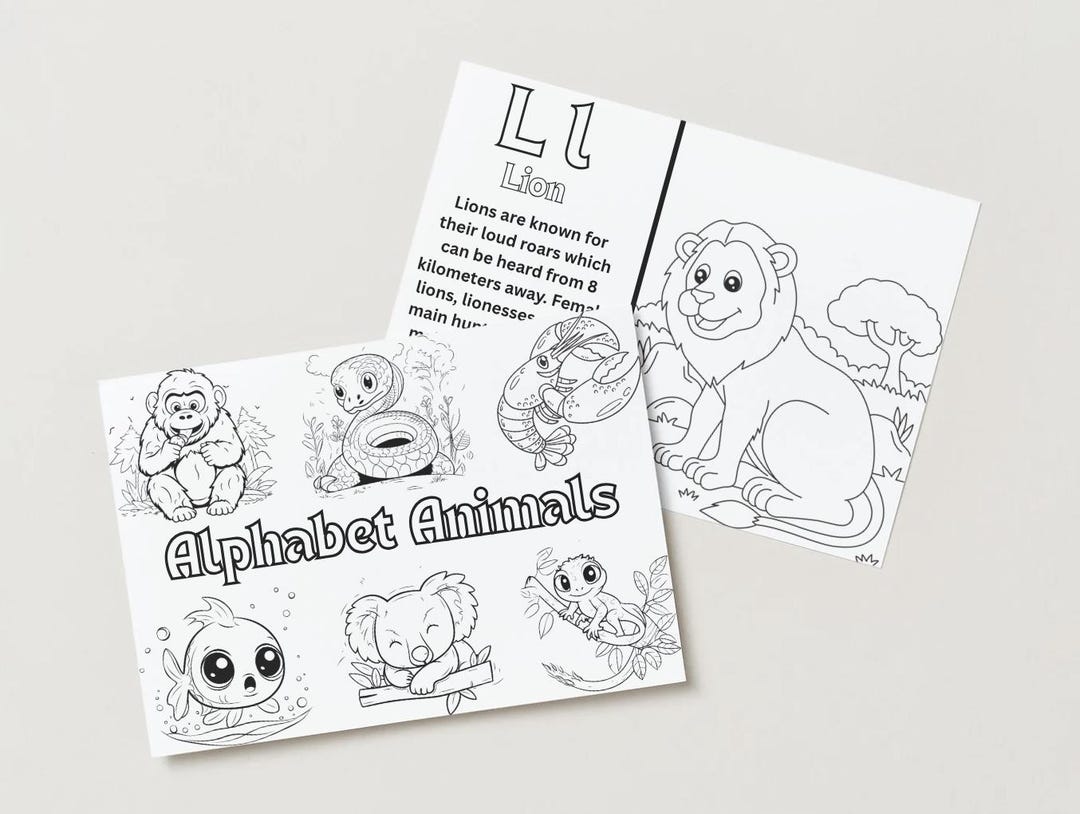 Alphabet Animals Printable Colouring Pages - Etsy