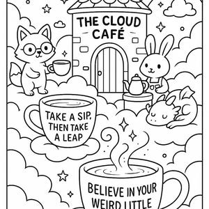 Cloud Café Coloring Page – Cute Whimsical Printable for Adults & Kids ...