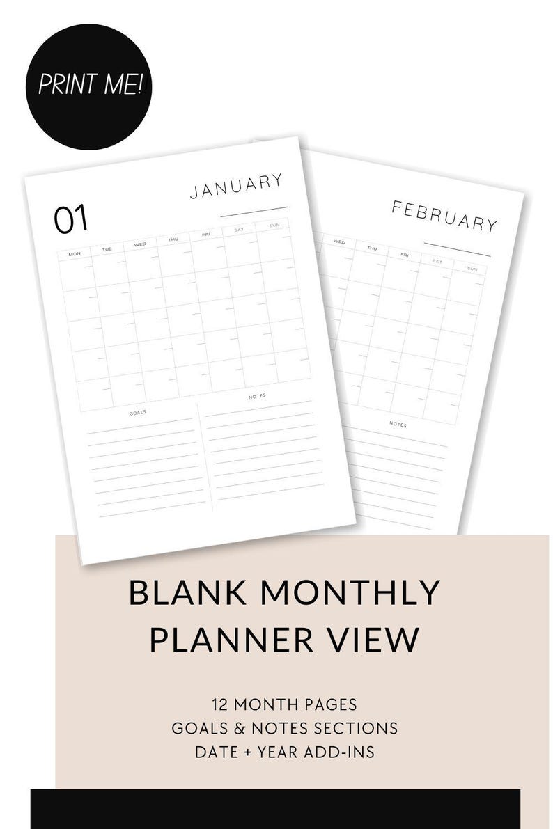 Blank Monthly Planner View - Etsy