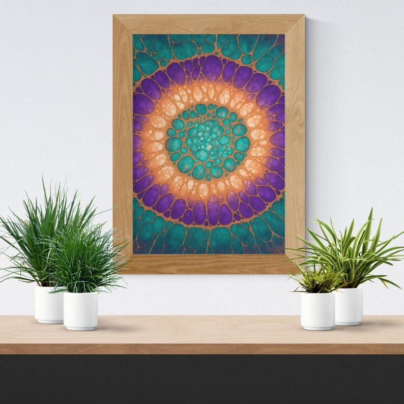 Mystic Bloom Abstract Art: Teal, Purple, Copper (digital Download) - Etsy