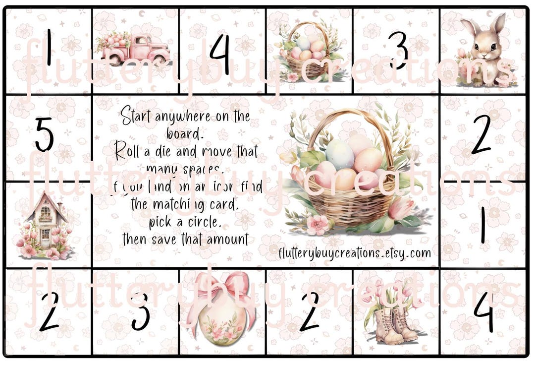 Savings Dice Game. Cute Spring Time Themed Game Board With Smaller ...