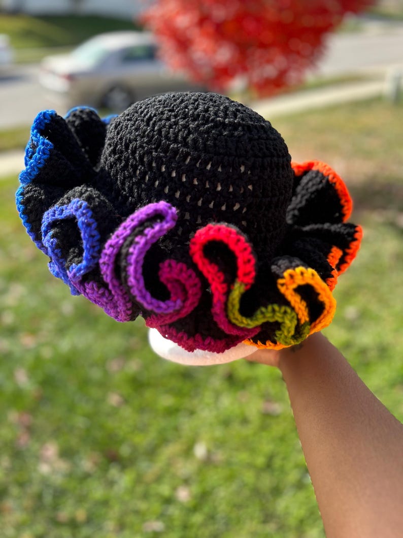 Rainbow XL Crochet Ruffled Hat - Etsy