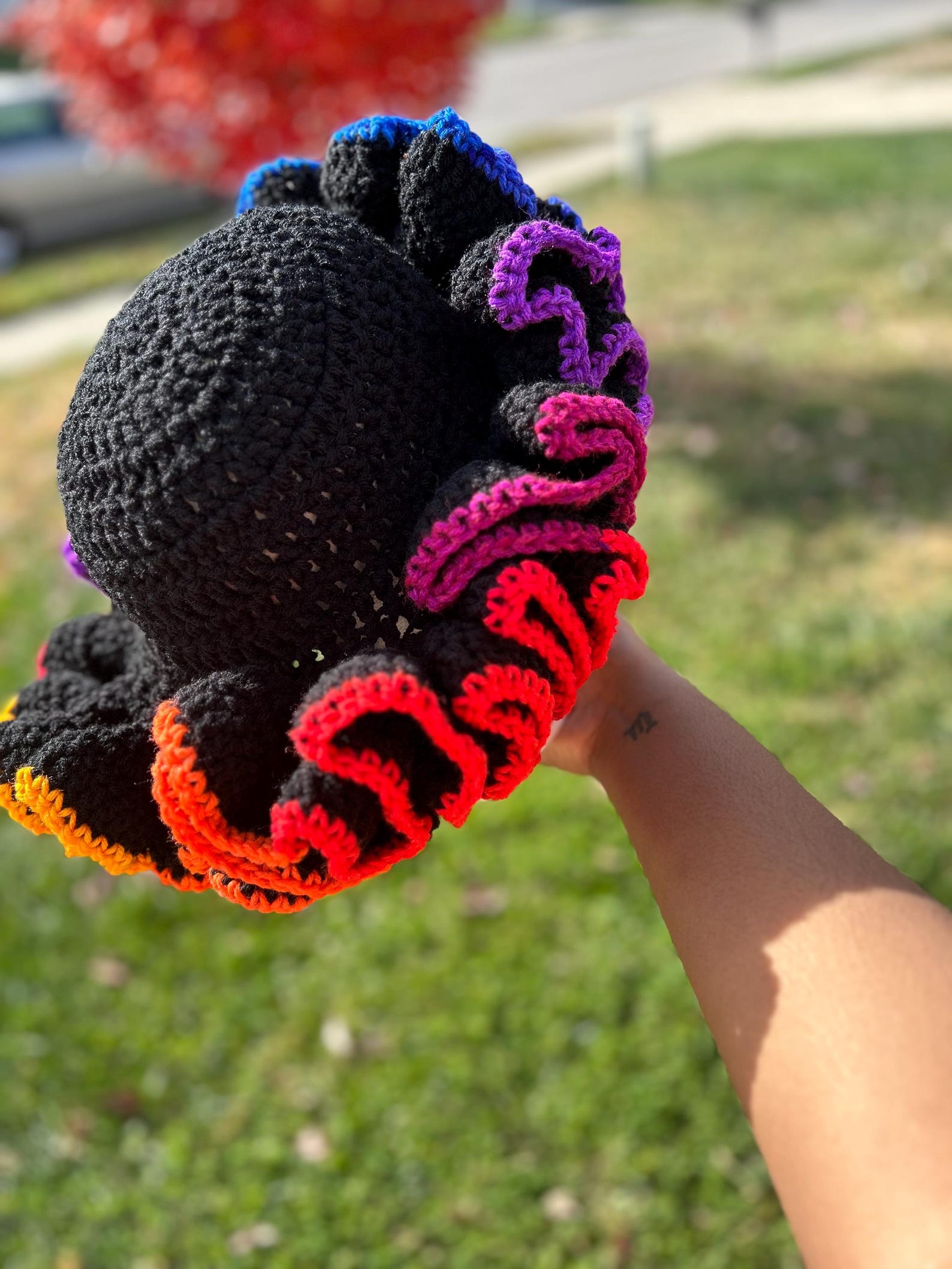 Rainbow XL Crochet Ruffled Hat - Etsy
