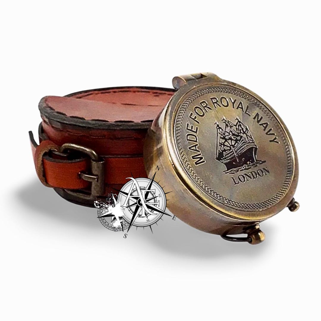 Vintage Brass Compass With Sundial & Red Leather - Antique Maritime ...