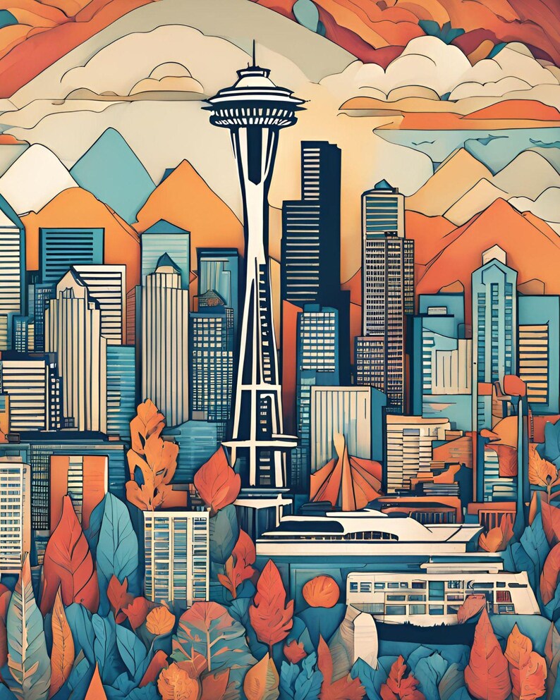 Seattle Washington Skyline Art Print Downloadable Printable - Etsy